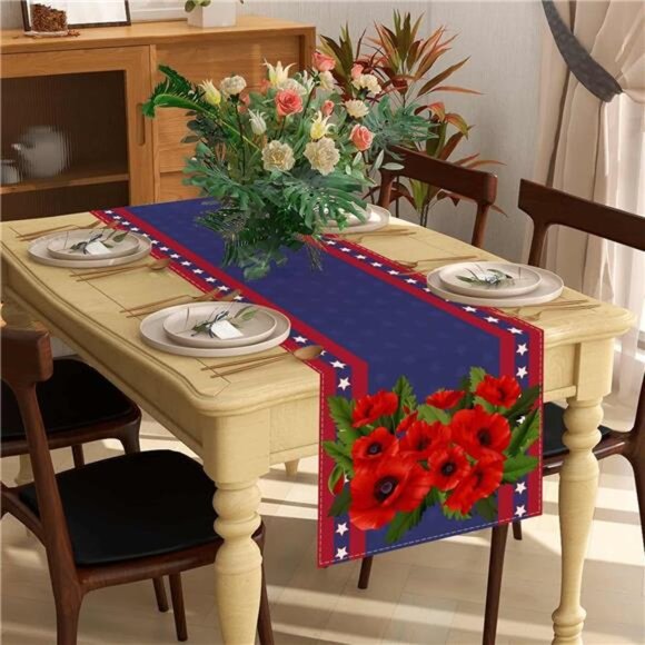 Holiday | Red Poppies Veterans Day Table Runner Veterans Day Memorial ...